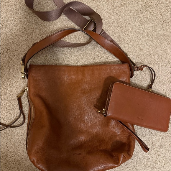 Fossil | Bags | Fossil Tan Leather Shoulder Bag And Wallet | Poshmark